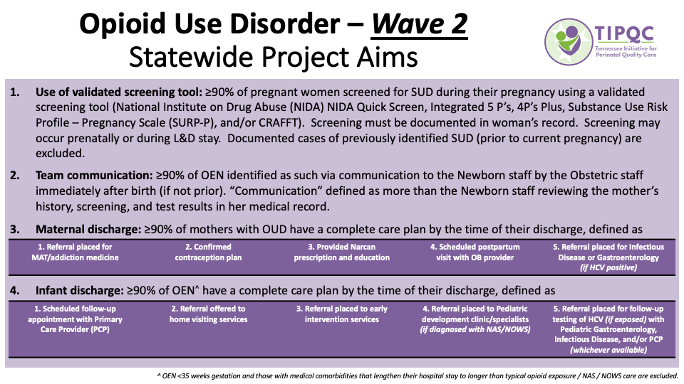 Project – Opioid Use Disorder: Optimizing Obstetric and Neonatal Care – Wave 2 – TIPQC
